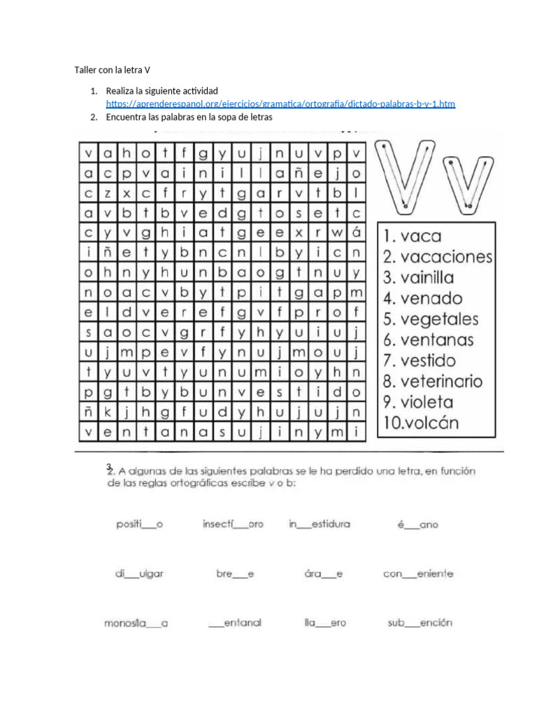 Actividades de Taller con la Letra V | PDF