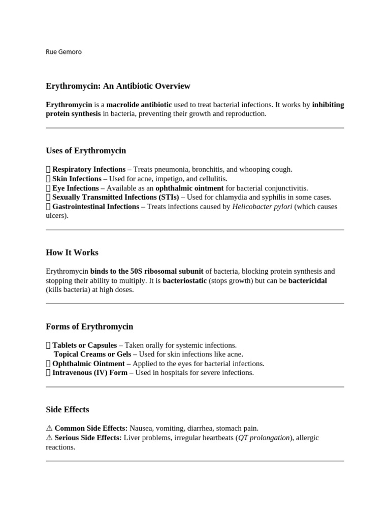 Erythromycin: Uses, Side Effects, and More | PDF
