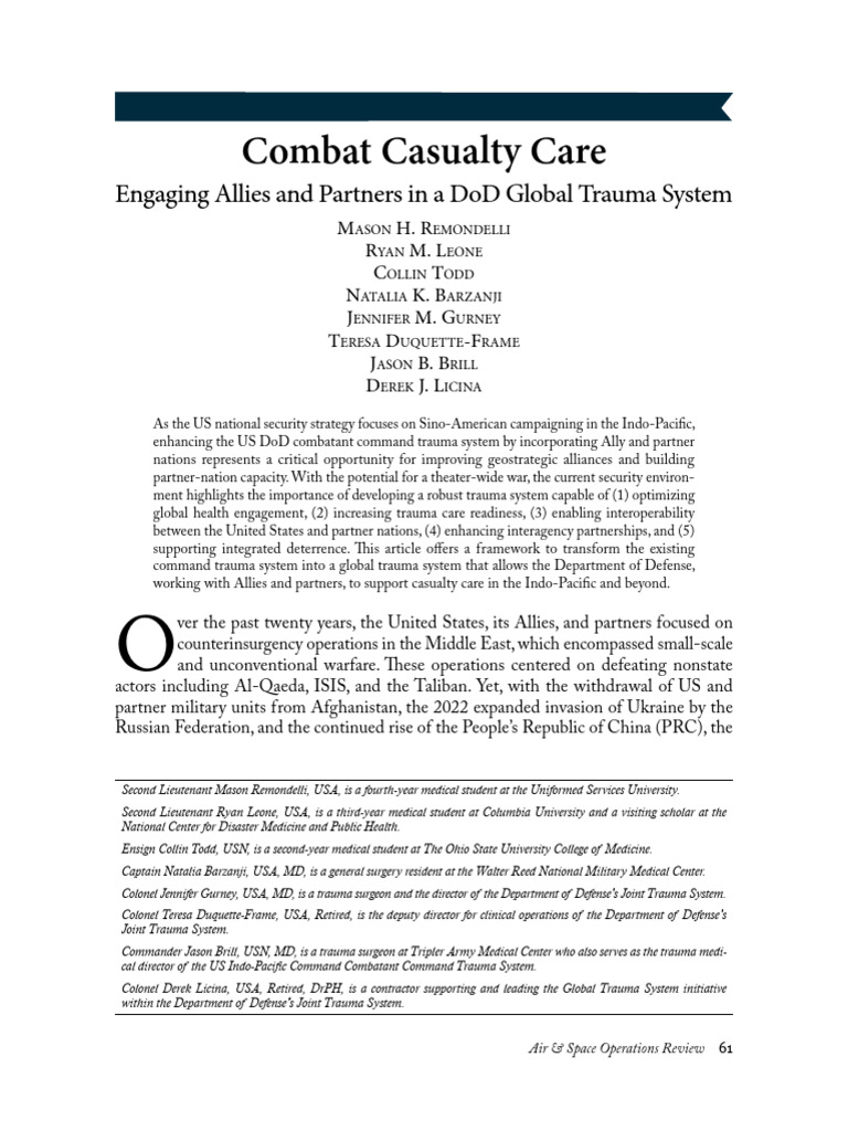 DoD Global Trauma System Strategy | PDF | Emergency Department | United ...