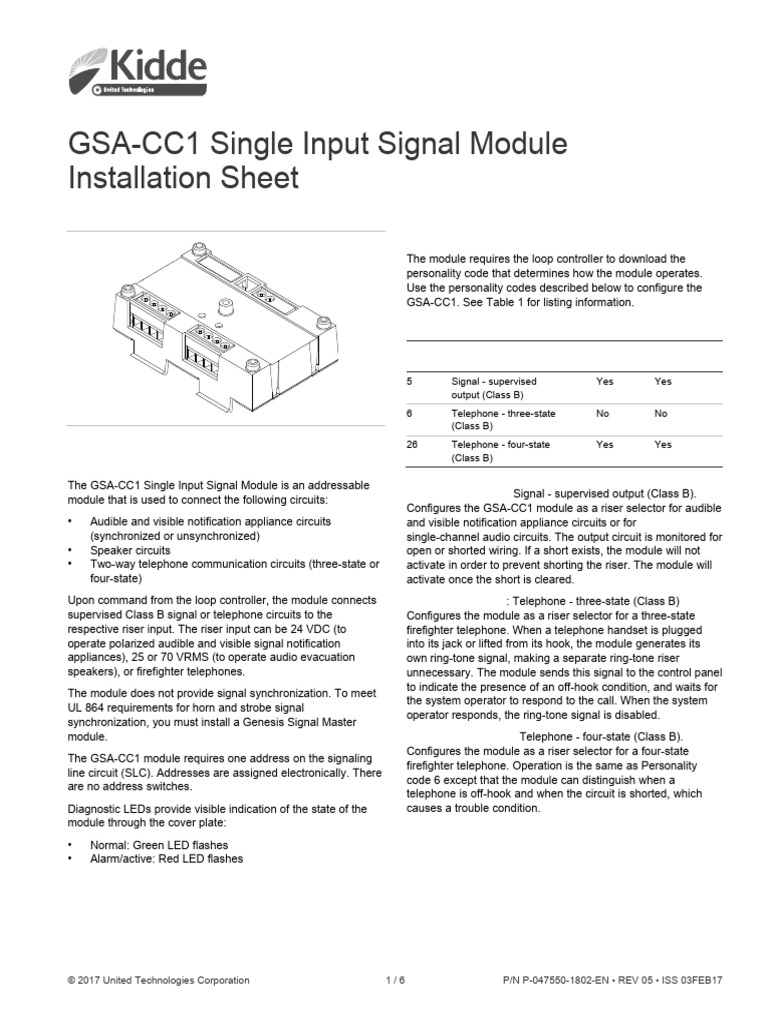 Modulo Gsa cc1 Kidde Manual Instalacion | PDF | Electrical Wiring | Telephone