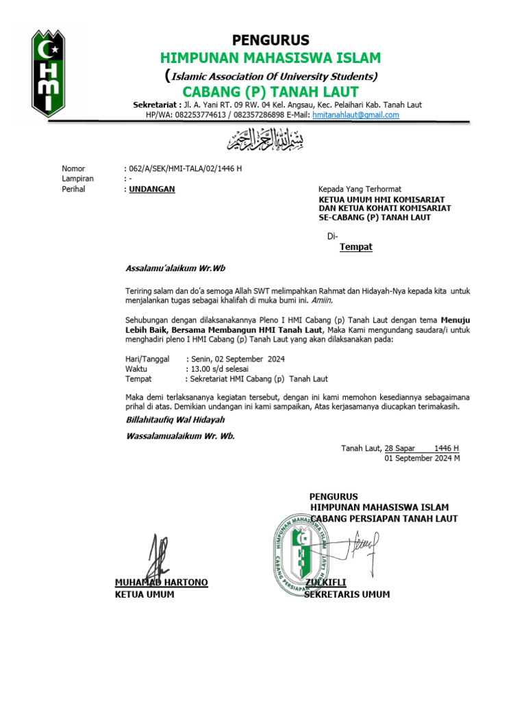 A62 Surat Undangan Pleno 1 Komsat | PDF