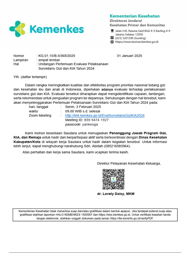 3 Feb 2025 - Undangan Pertemuan Evaluasi Pelaksanaan Surveilans Gizi ...