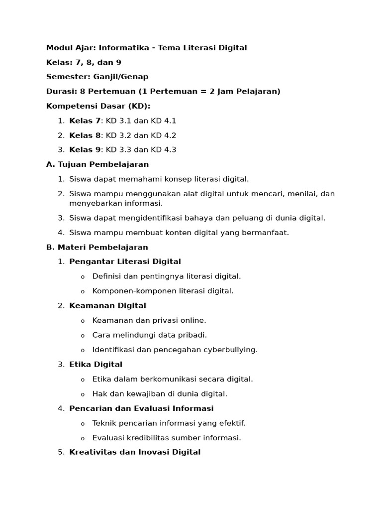Modul Ajar Informarika Literasi Digital | PDF