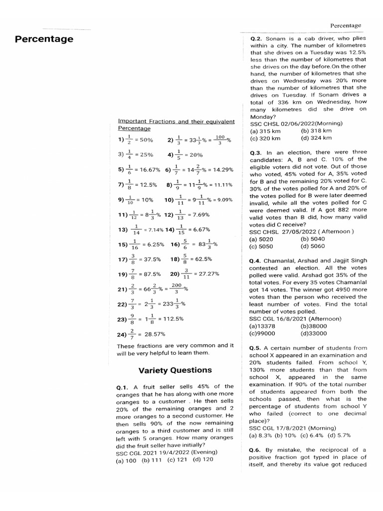 Percentage Calculations and Problems | PDF | Percentage | Arithmetic