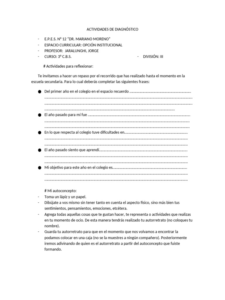 Actividades de Autoreflexión Escolar | PDF