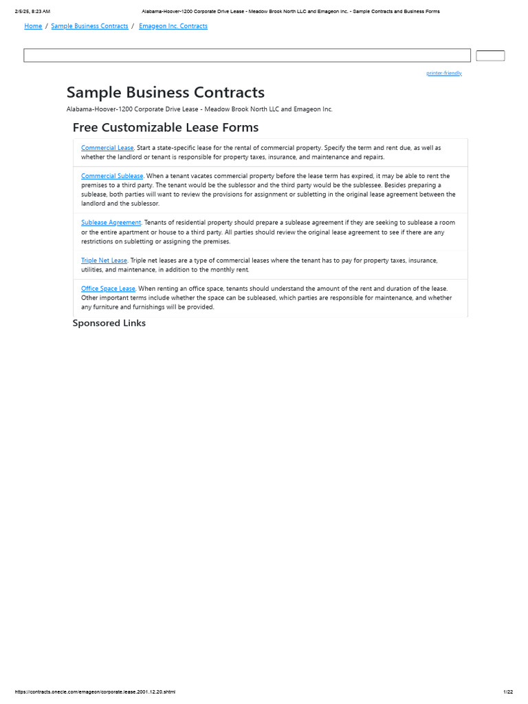 Alabama Corporate Lease Agreement | PDF | Lease | Leasehold Estate