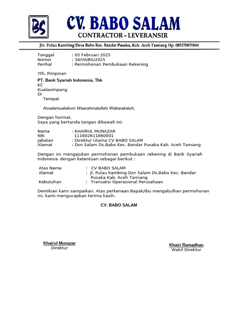 Surat Permohonan CV Babo Salam | PDF