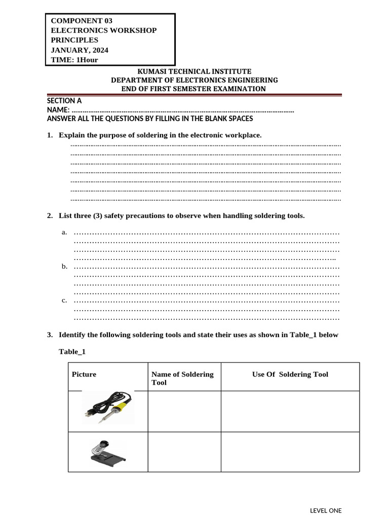 L1 Electronic Workshop Principles A&b 2024 | PDF