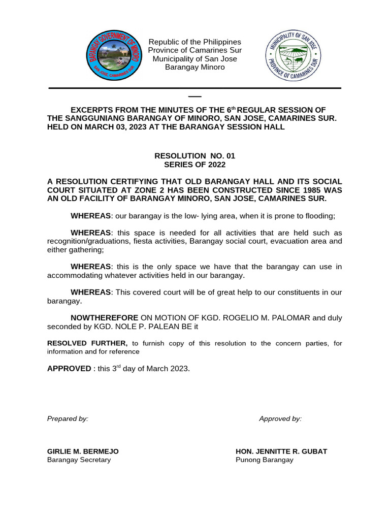 Resolution Barangay Hall | PDF