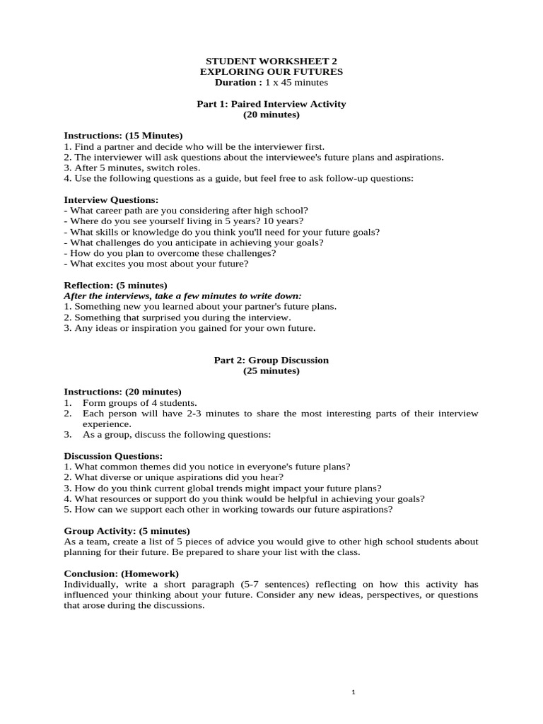 STUDENT WORKSHEET 2 | PDF | Internship | Job Hunting