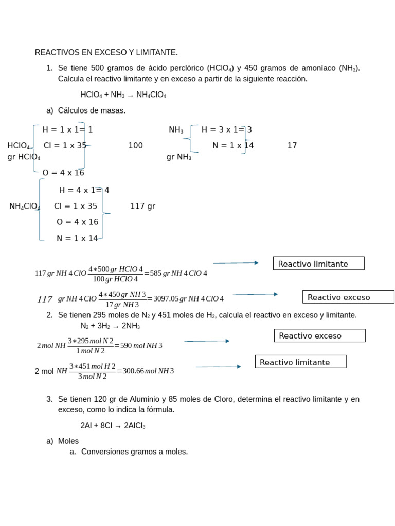 REATIVO EN EXCESO Y LIMITANTE | PDF | Amoníaco | Química