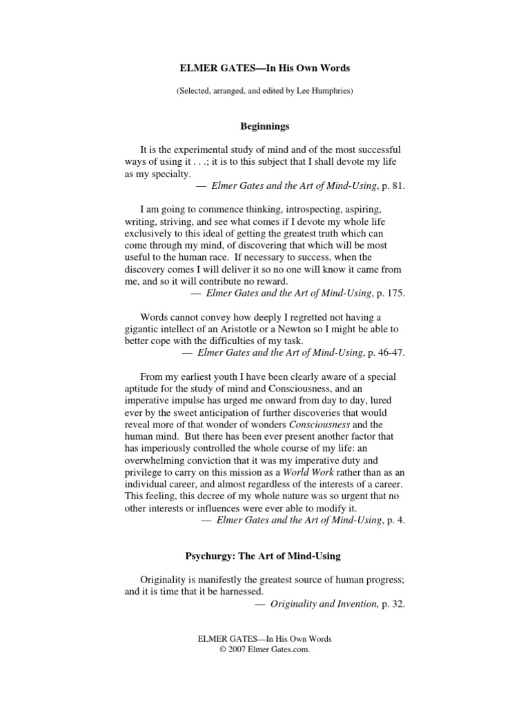 Elmer Gates in His Own Words | PDF | Mind | Scientific Method