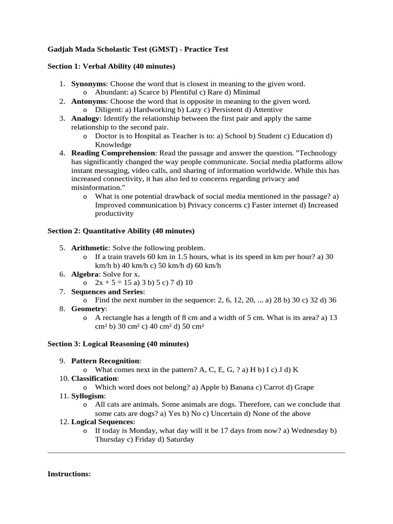 Gadjah Mada Scholastic Test 01 No Answ | PDF