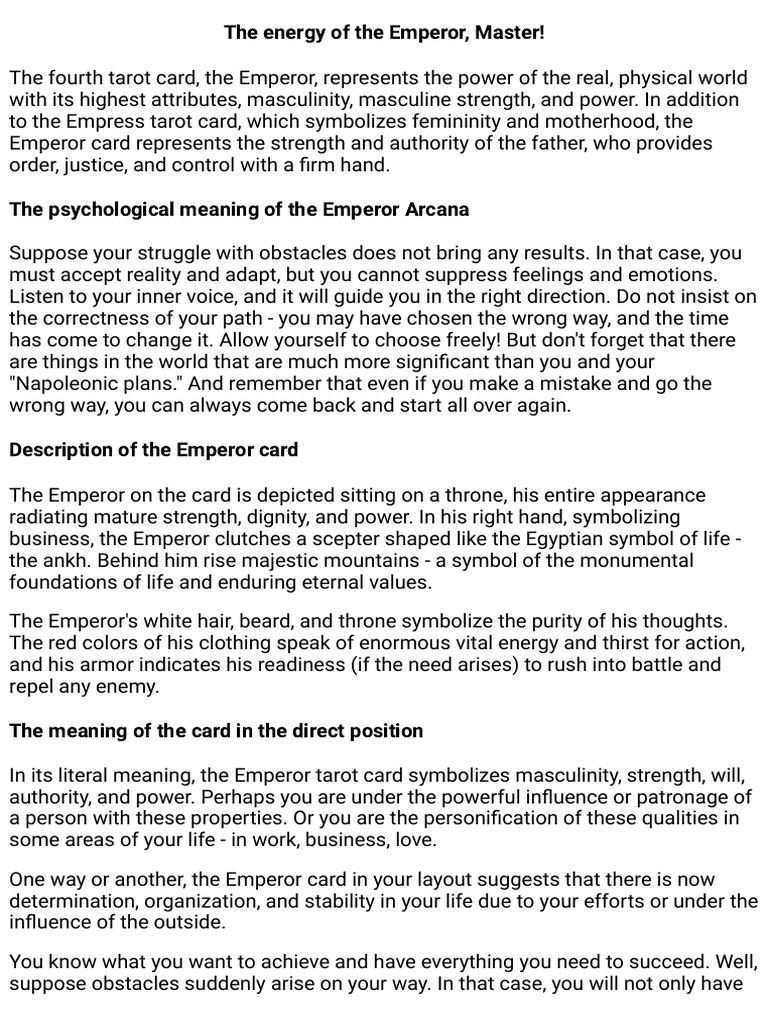 Understanding the Emperor Tarot Card | PDF | Social Psychology ...