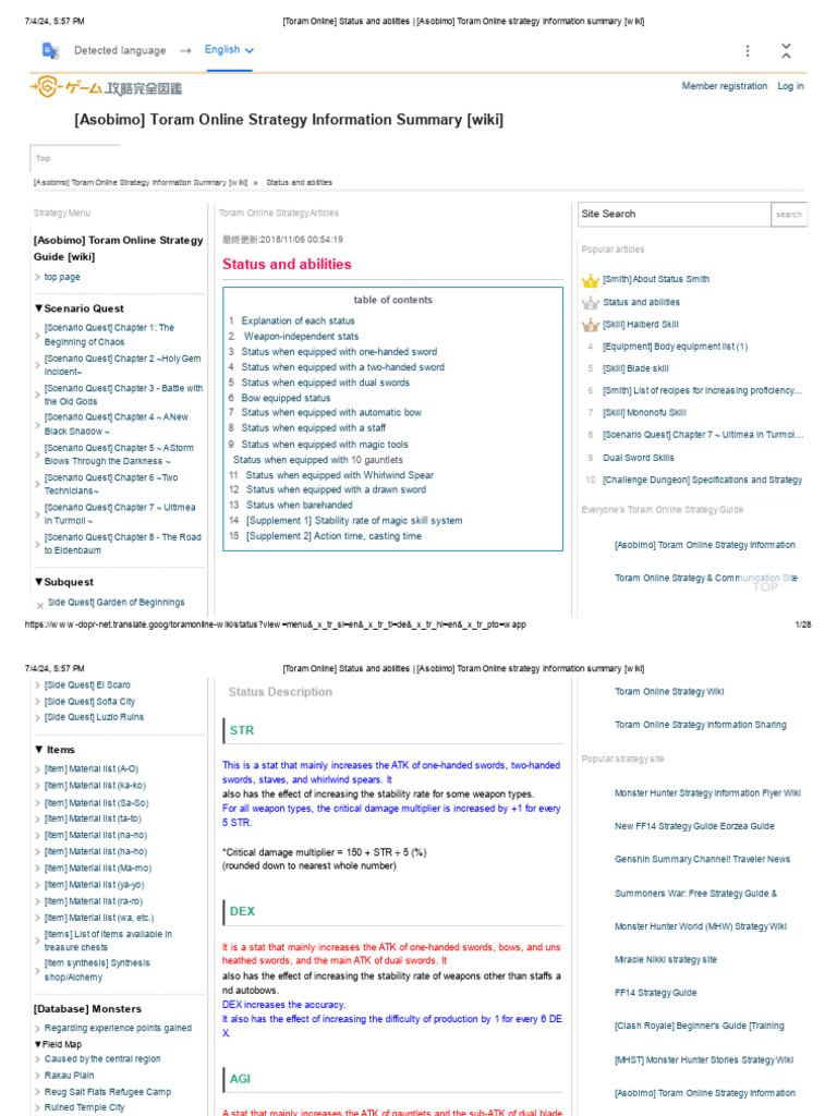 Toram Online Stat Calculation From Dopr - Wiki | PDF