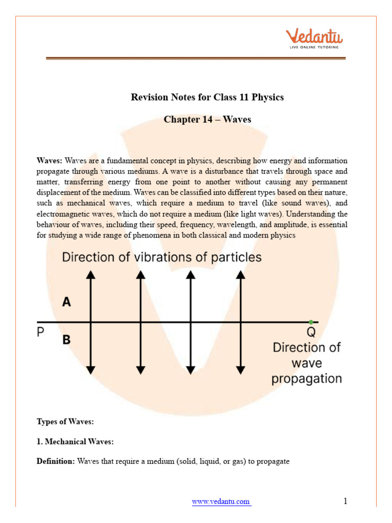 CBSE Physics Chapter 14 Waves Class 11 Notes FREE PDF Download | PDF ...