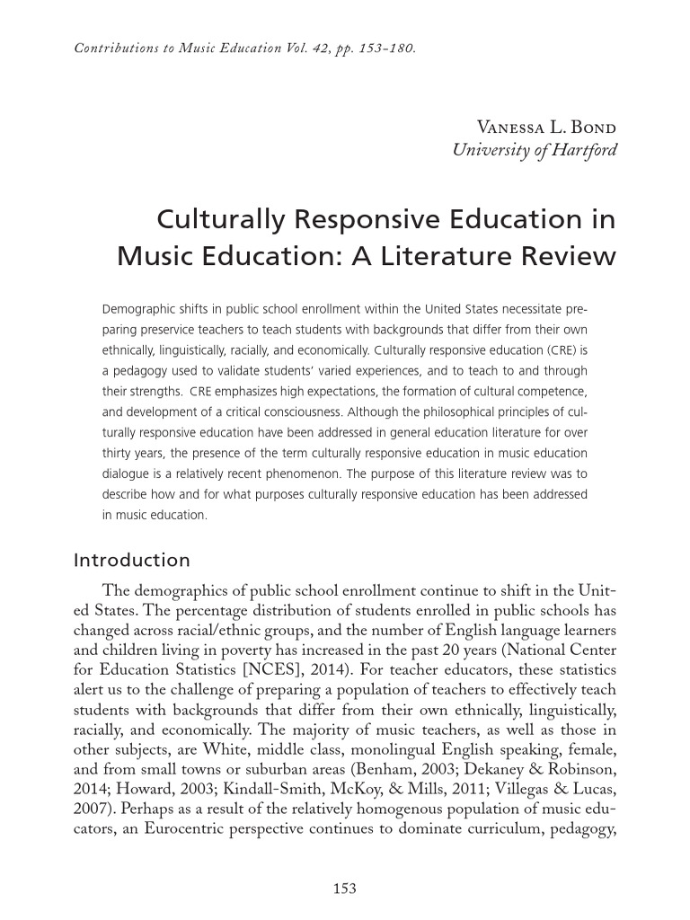Culturally Responsive Education in Music Educatio - Lit Review | PDF | Teachers | Music Education