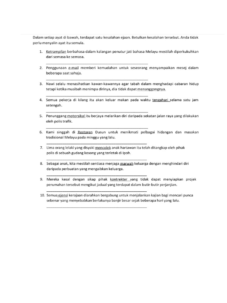 Latihan Kesalahan Ejaan (Tingkatan 1) | PDF