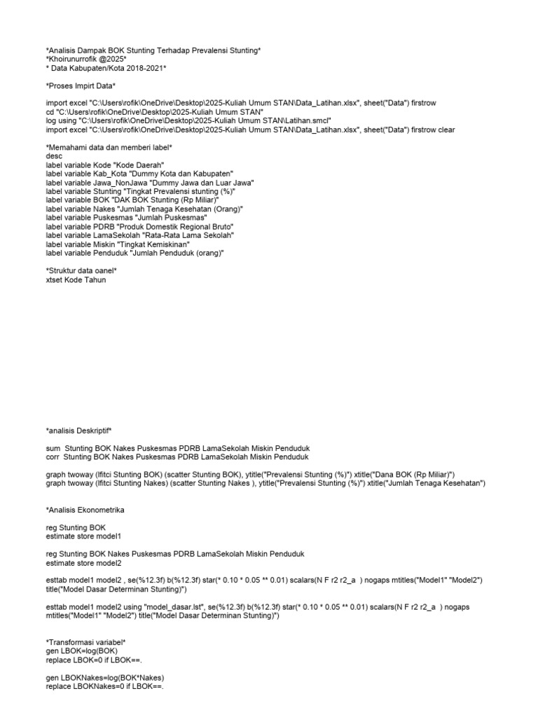 Stata Command - Analisis BOK Stunting | PDF
