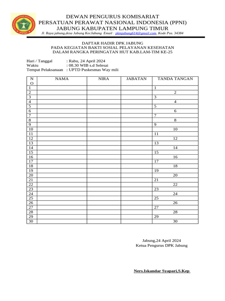 Daftar Hadir Baksos | PDF