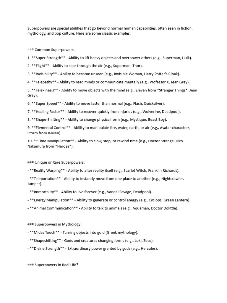 Superpowers are special abilities that go beyond normal human ...