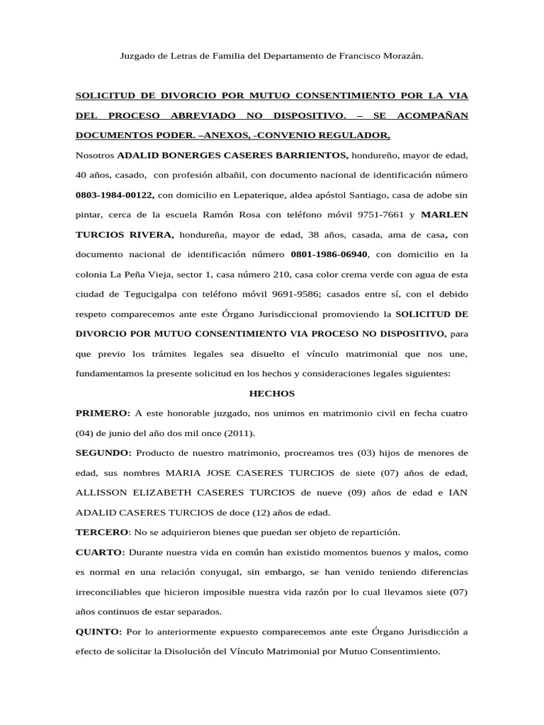Divorcio_por_mutuo_consentimiento ADALID Y MARLEN | PDF | Divorcio ...