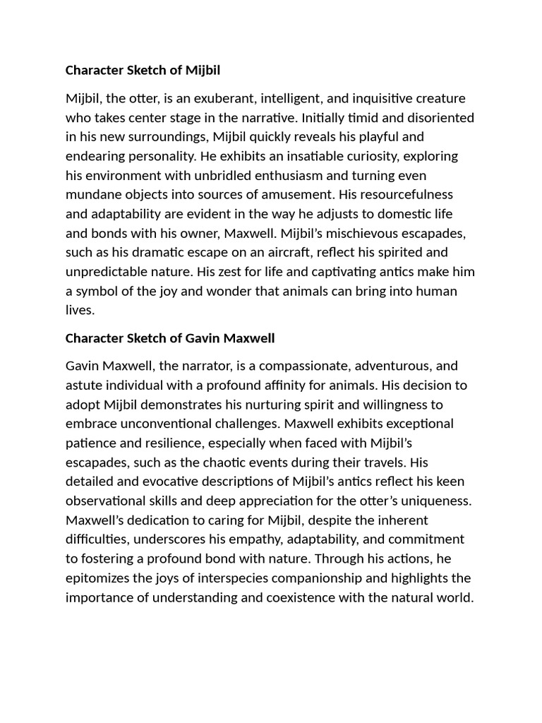 Mijbil The Otter Character Sketch | PDF