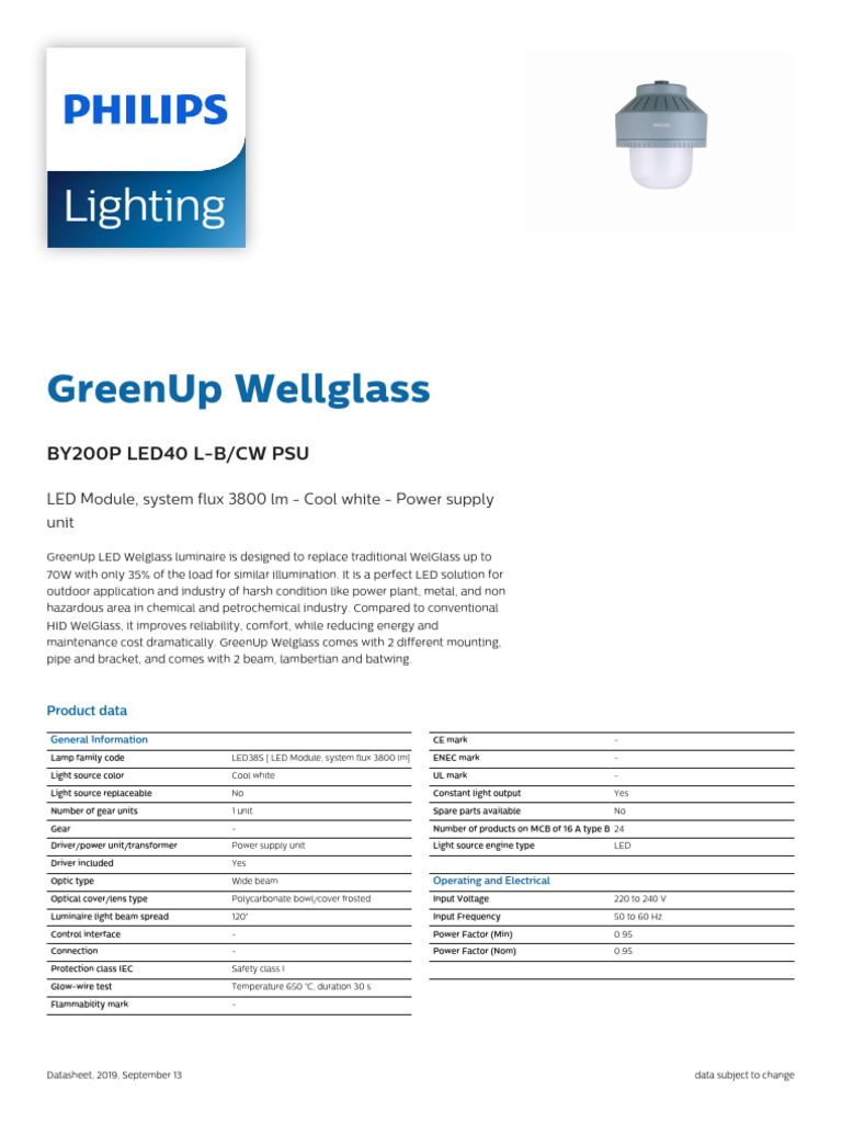 GreenUp Wellglass LED Luminaire 3800 lm | PDF | Power Supply | Lighting