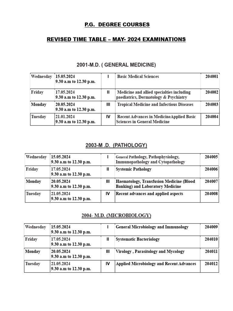 MDMS Timetable May2024 Revised | PDF | Medicine | Psychiatry