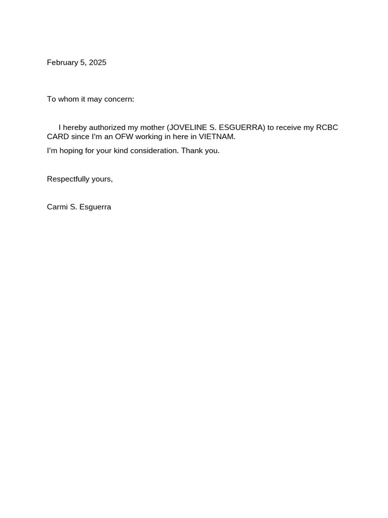 Authorization RCBC | PDF