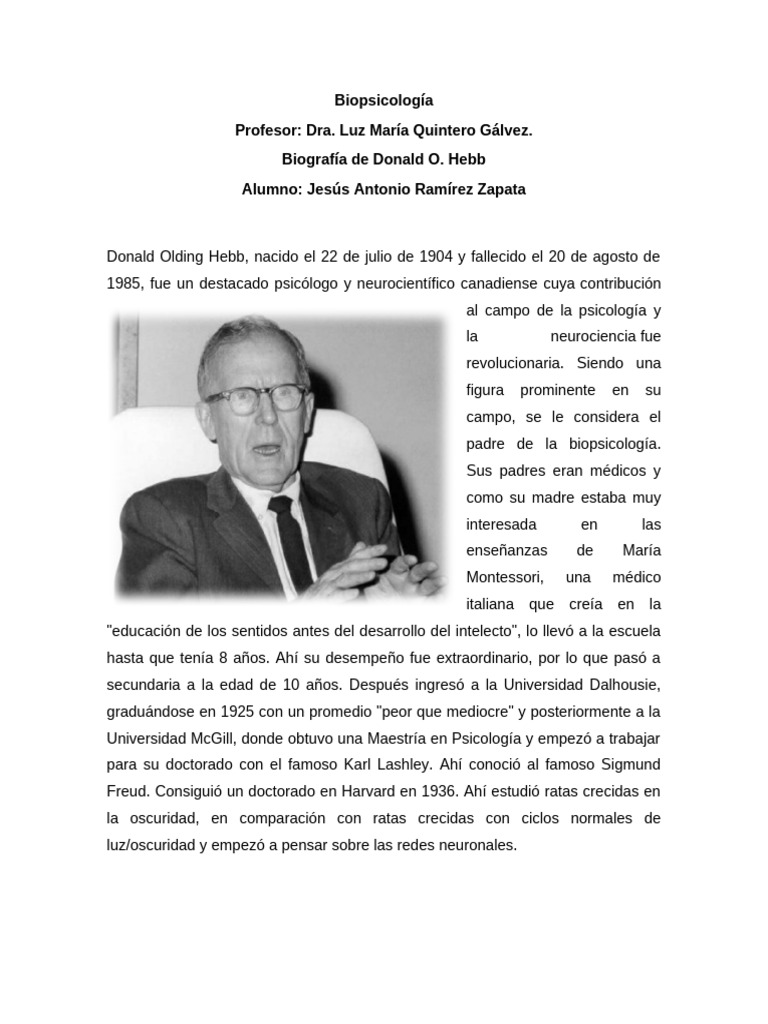 Biografía de Donald O. Hebb | PDF | Ciencia cognitiva | Ciencias del ...
