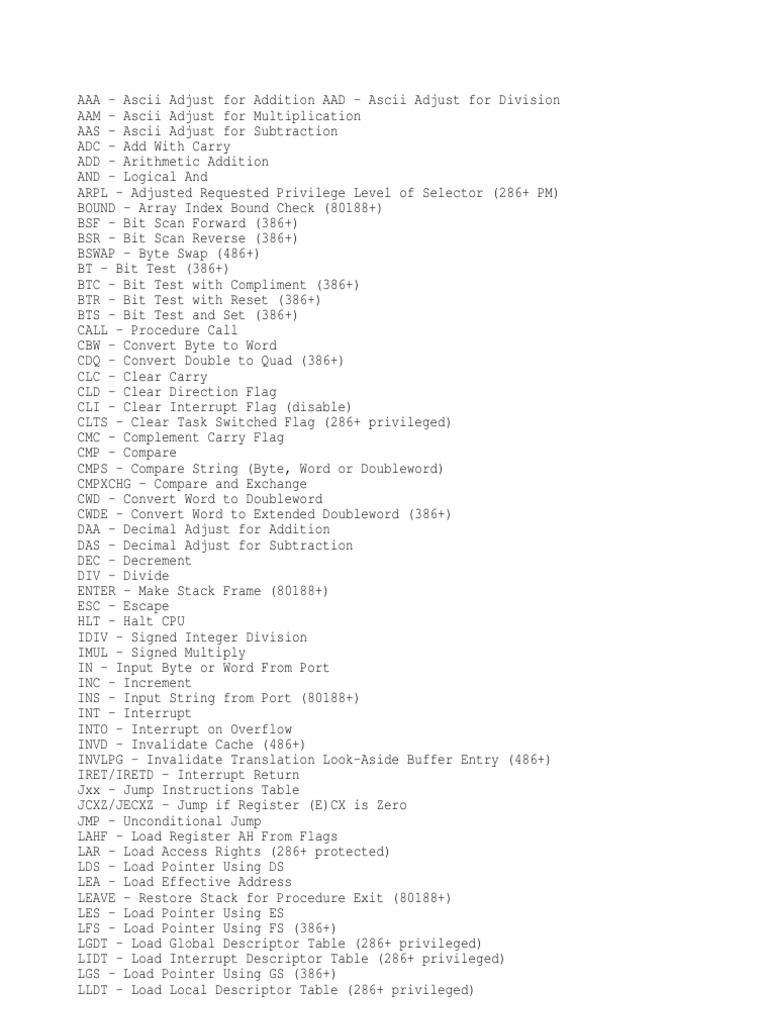 Assembly Mnemonics Pdf Pointer Computer Programming Integer Computer Science