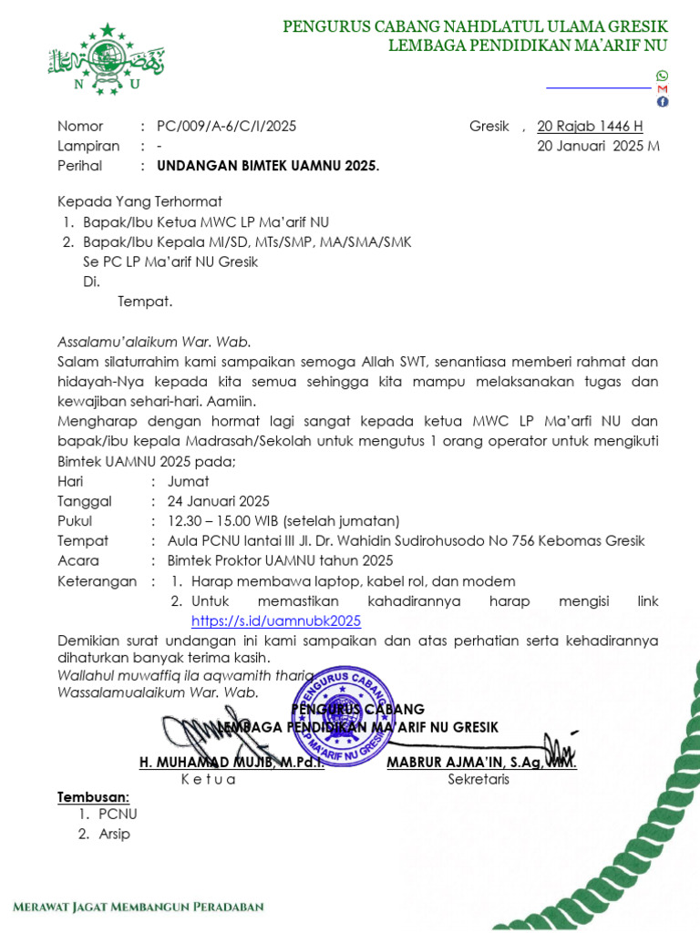 Undangan Bimtek UAMNU 2025 | PDF