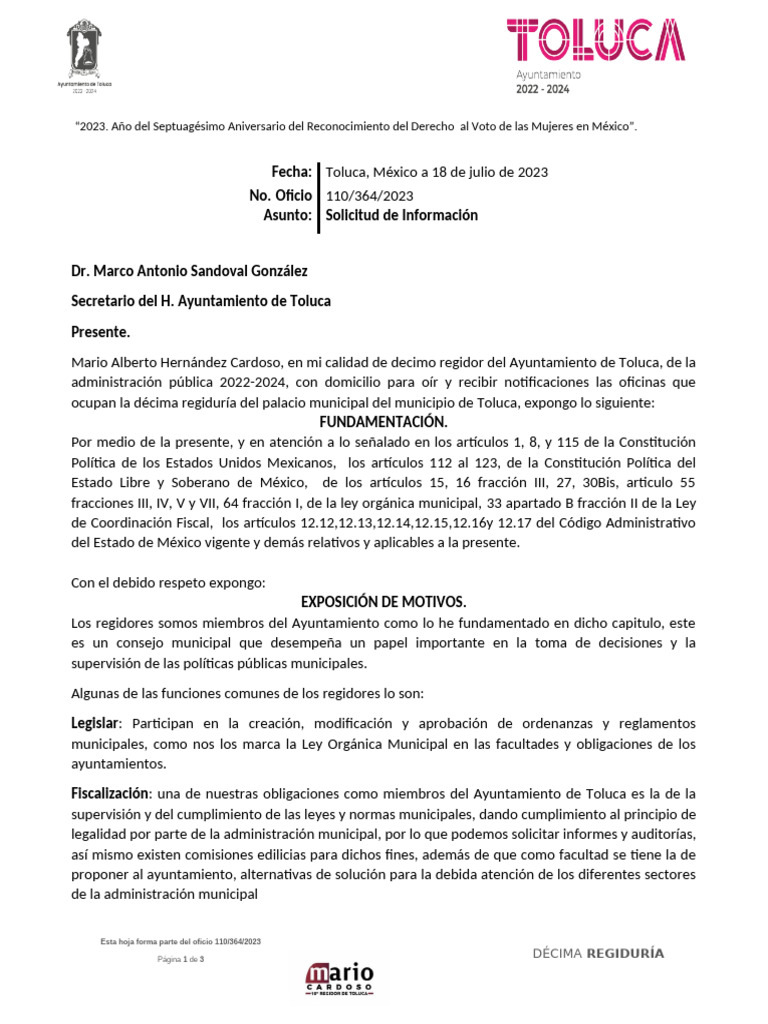 Secretario Solicitud de Obra Pública Fefom 364 | PDF | Gobierno local | México