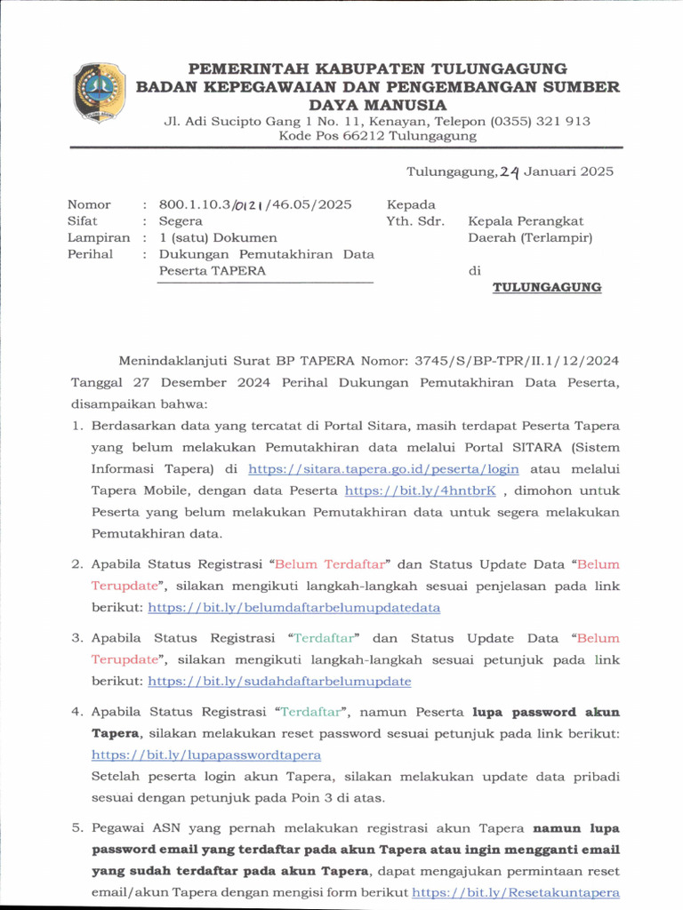 Dukungan Pemutakhiran Data Peserta TAPERA | PDF