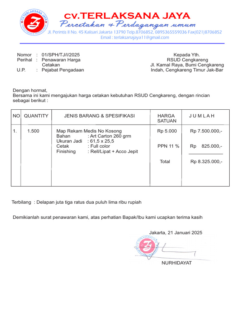 Penawaran Cetak Map RSUD Cengkareng | PDF