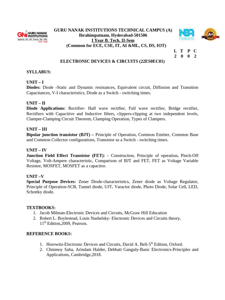 EDC Syllabus and Question Bank | PDF | Bipolar Junction Transistor | Rectifier