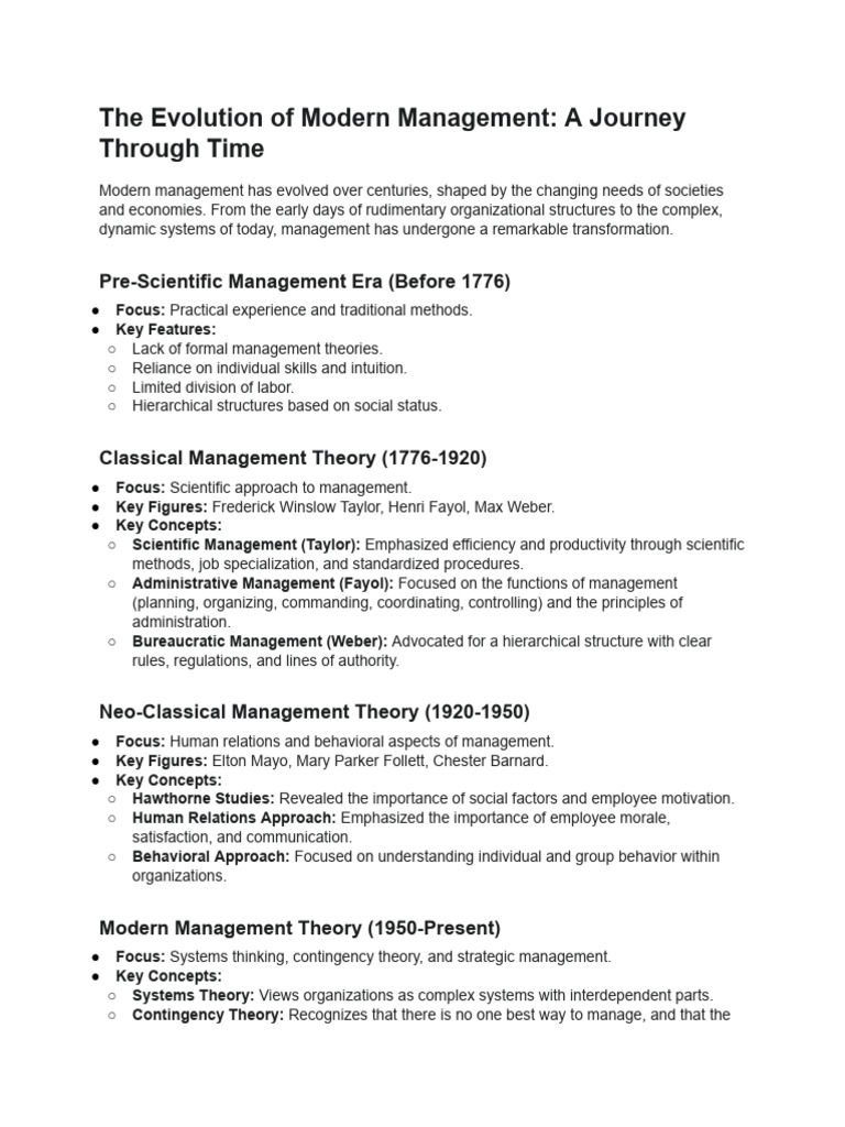 Evolution of Modern Management in Detail | PDF | Business | Social ...