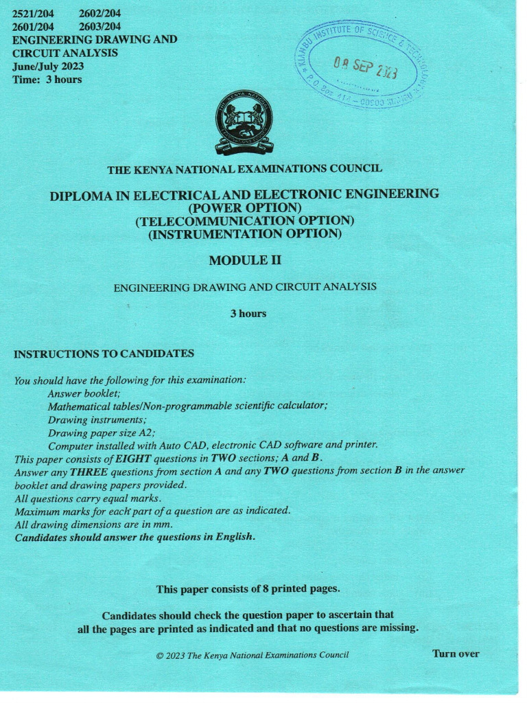 Engineering Drawing and Electrical Circuit Analysis Module II July 2023 ...