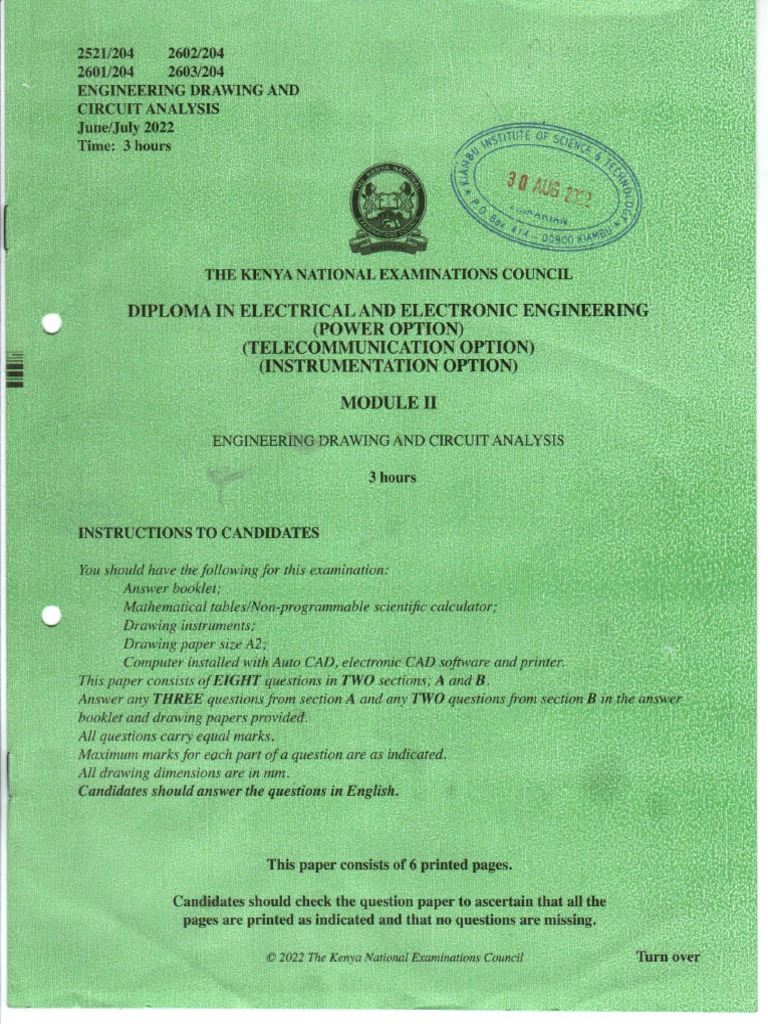 Engineering Drawing and Electrical Circuit Analysis Module II July 2022 ...