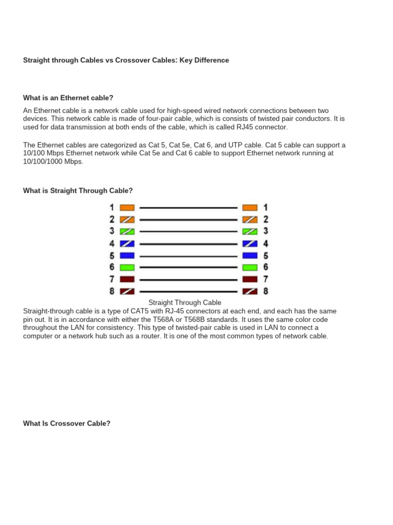 Straight Through Cables Vs Crossover Cables | PDF | Network Switch ...