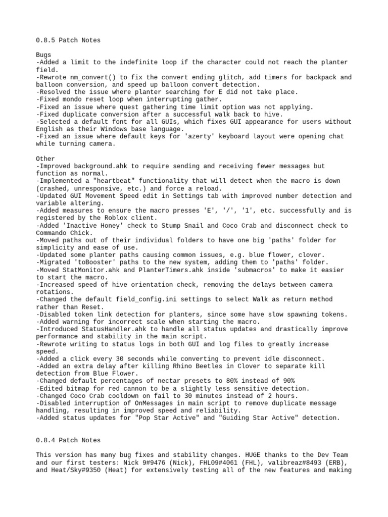 Natro Macro Patch Notes 5 | PDF | Software Bug | Bees