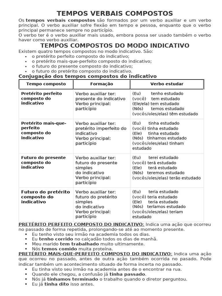 Tempos Verbais Compostos em Português | PDF | Relações sintáticas | Sintaxe