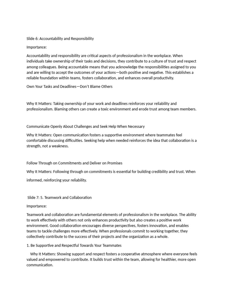 Professionalism Slide Deck | PDF | Collaboration | Mindset