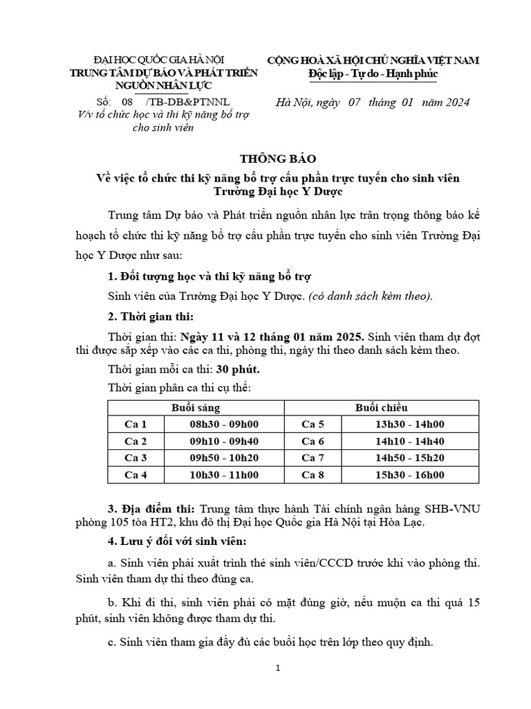 Thông Báo T CH C Thi K Năng B Trên Máy UMP. 07.01.2025-Đã G P | PDF