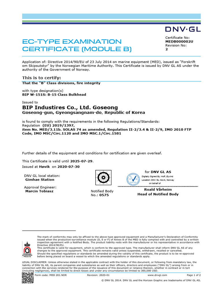 MED (DNV) W-151S (B15) (Rev.2) 250729 | PDF