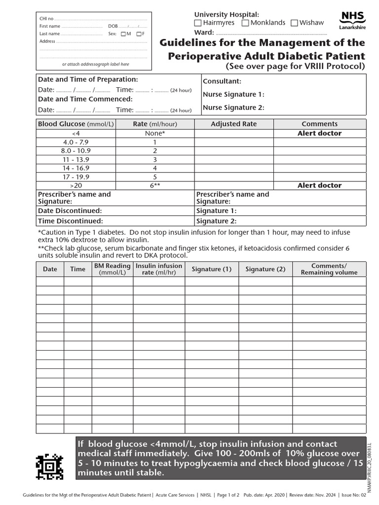 Management of The Perioperative Adult Diabetic Patient Vriii Form | PDF ...