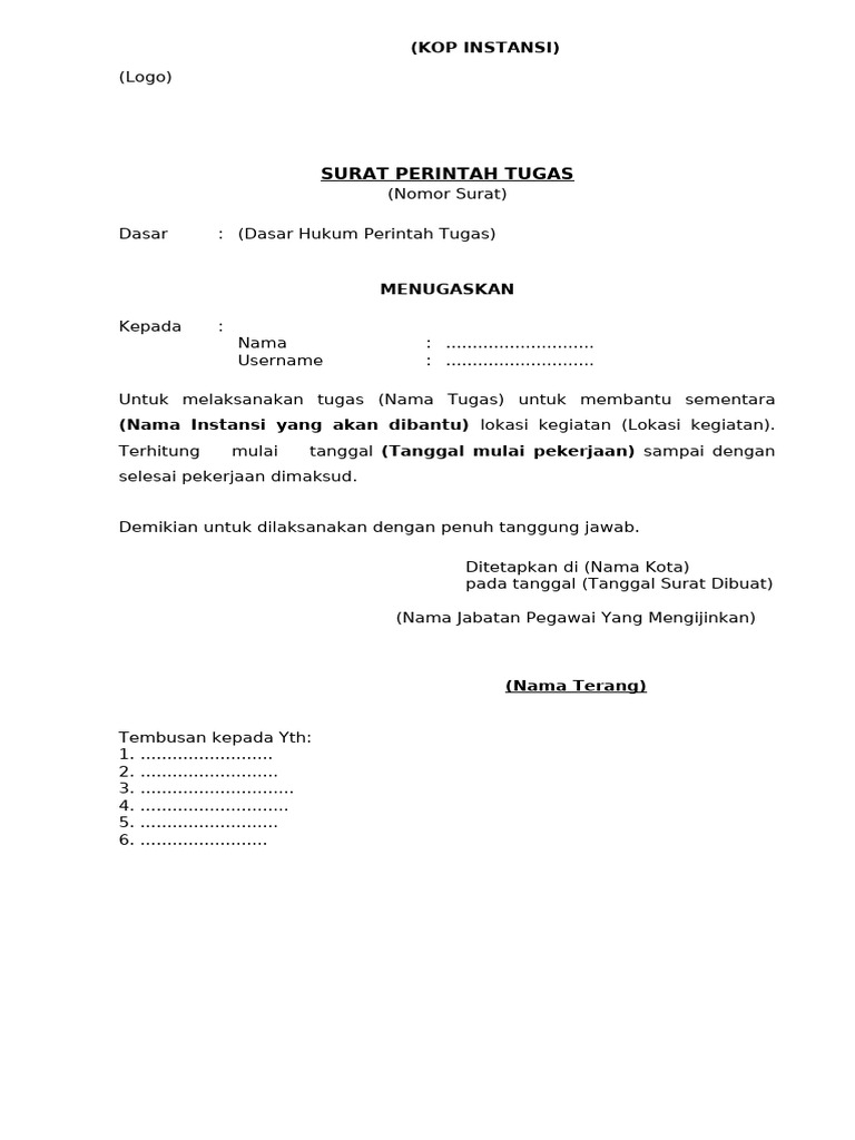 Contoh Surat Perintah Tugas Resmi | PDF
