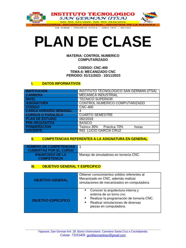 Plan de Clase 6- CNC-400 | PDF | Control numerico | Simulación