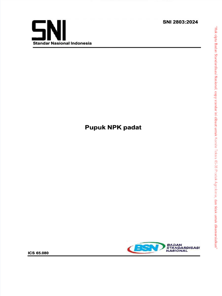 SNI 2803 - 2024 Pupuk NPK | PDF